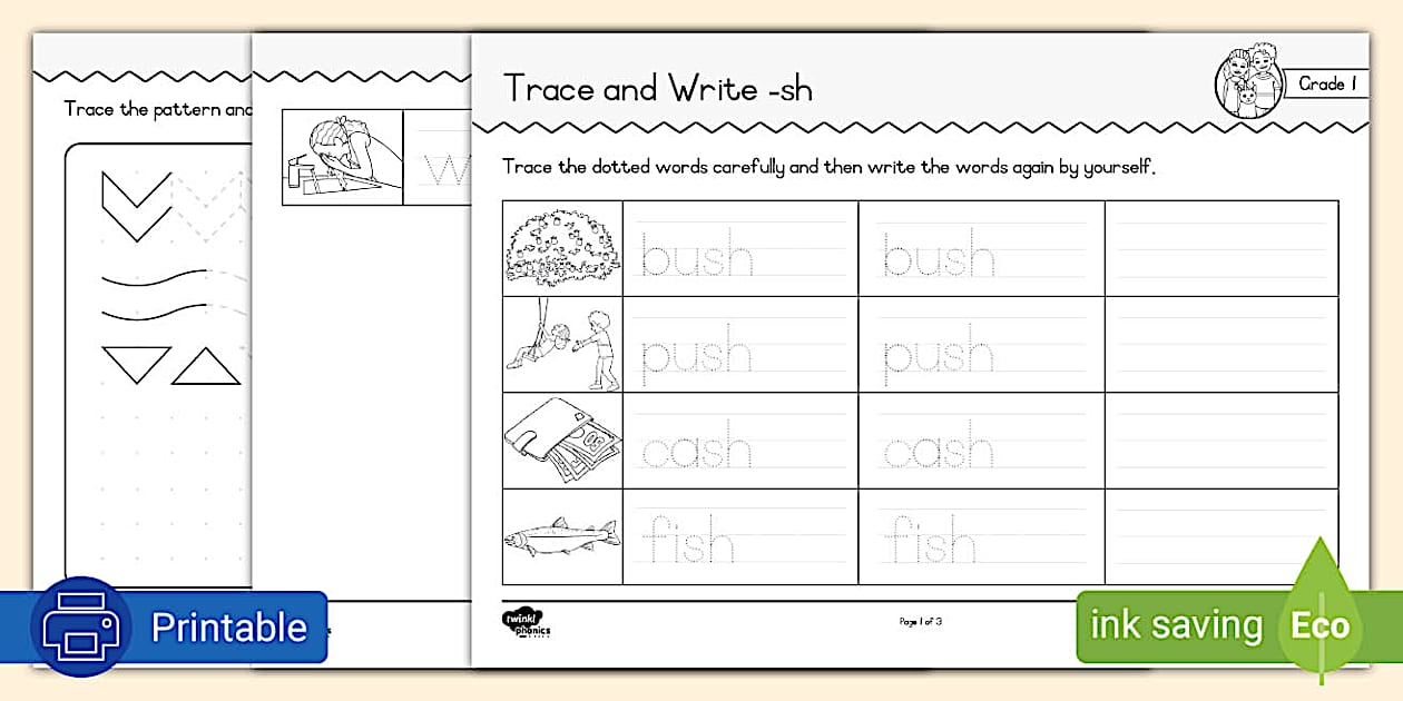 Grade 1 Phonics Trace and Write -sh (Teacher-Made) - Twinkl