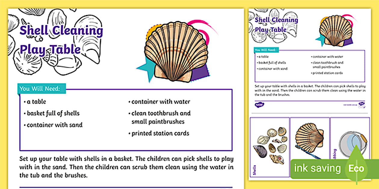Shell Cleaning Play Table Display Labels - Twinkl