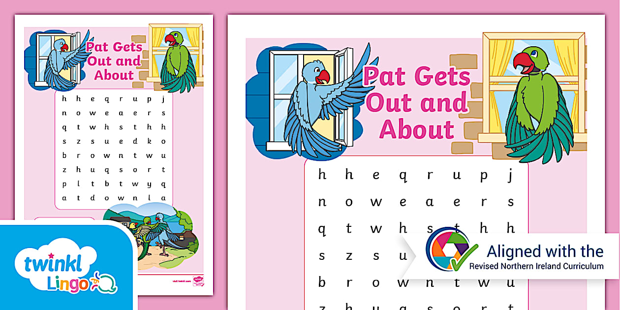 Pat Gets Out and About Phase 2 'ow' Word Search