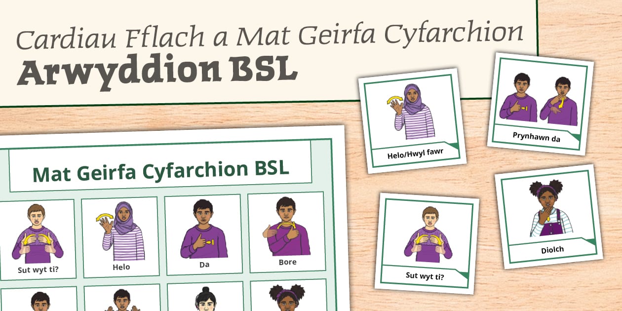 Beyond Cymru: Cardiau Fflach a Mat Geirfa Cyfarchion BSL