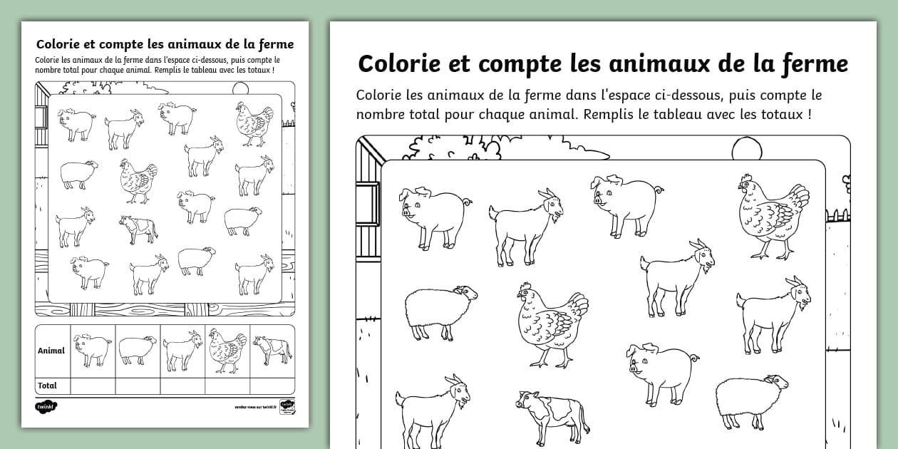 Colorie et compte : À la ferme (teacher made) - Twinkl