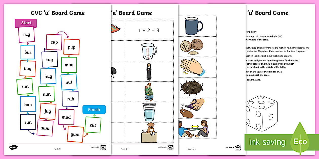 CVC 'u' Board Game (teacher made) - Twinkl