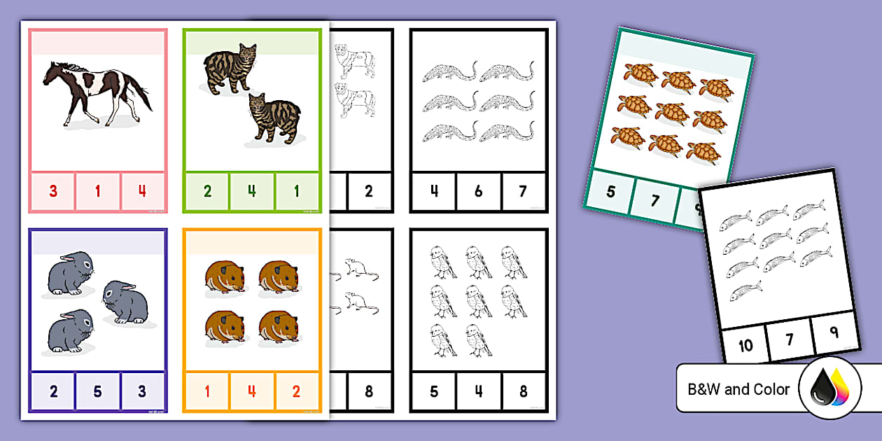 Pets Counting to 10 Clip Cards (teacher made) - Twinkl