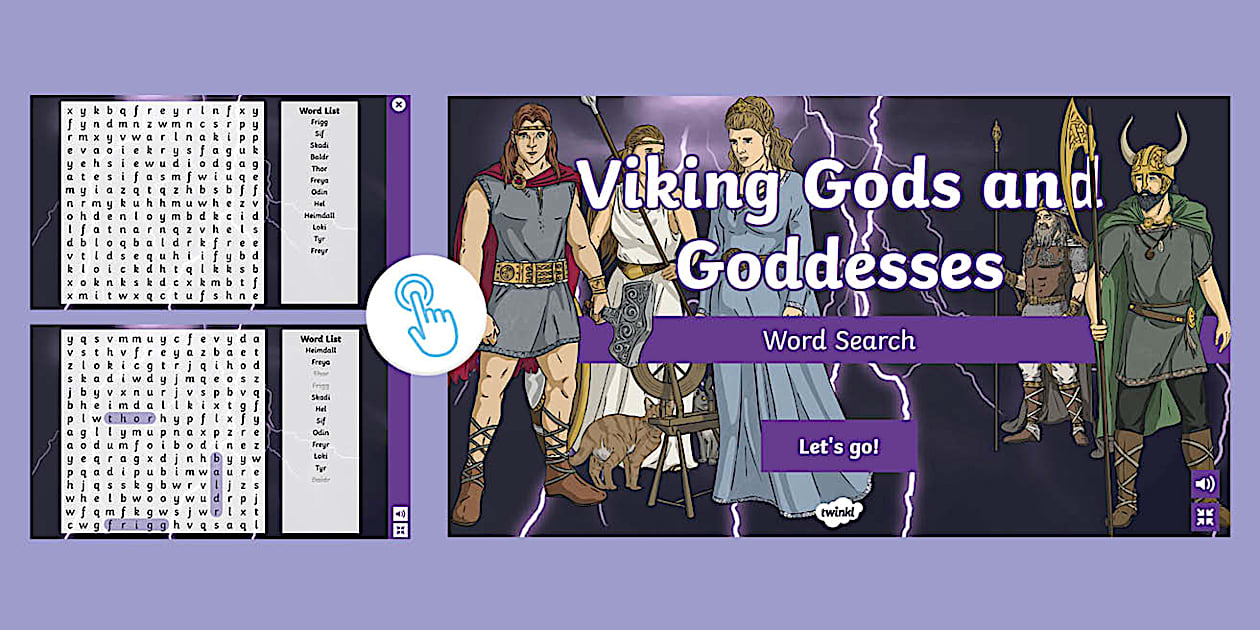 Viking Gods and Goddesses Interactive Word Search - Twinkl