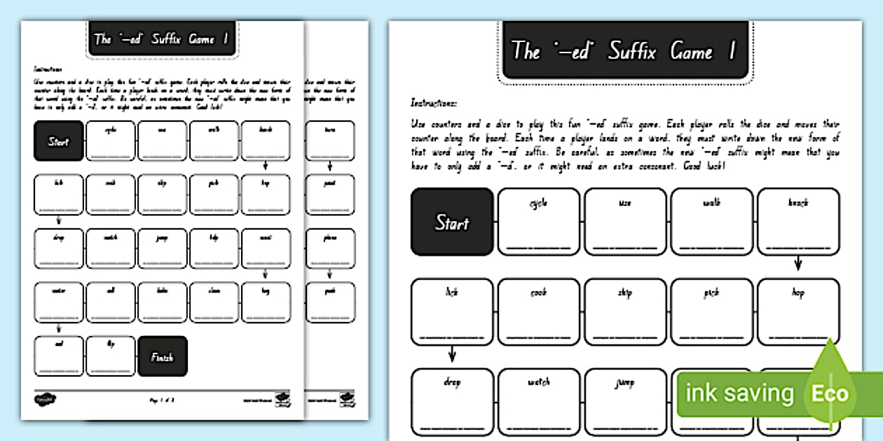 The '-ed' Suffix Board Game (teacher made) - Twinkl