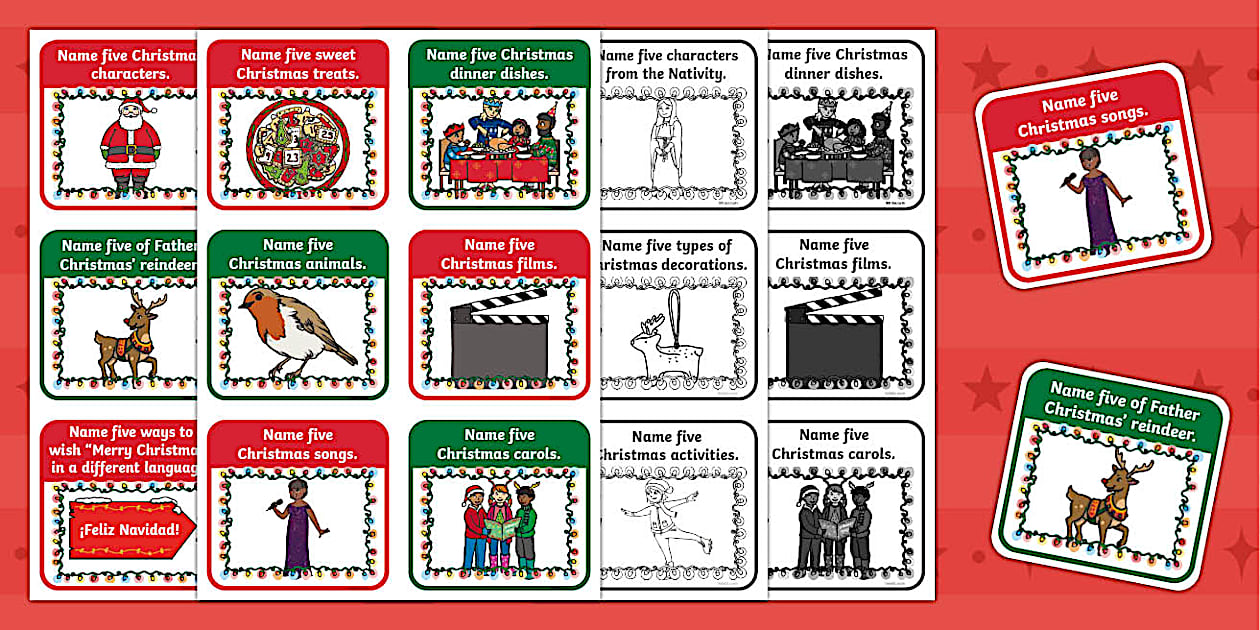 Name Five Christmas Things Categories Card Game - Twinkl