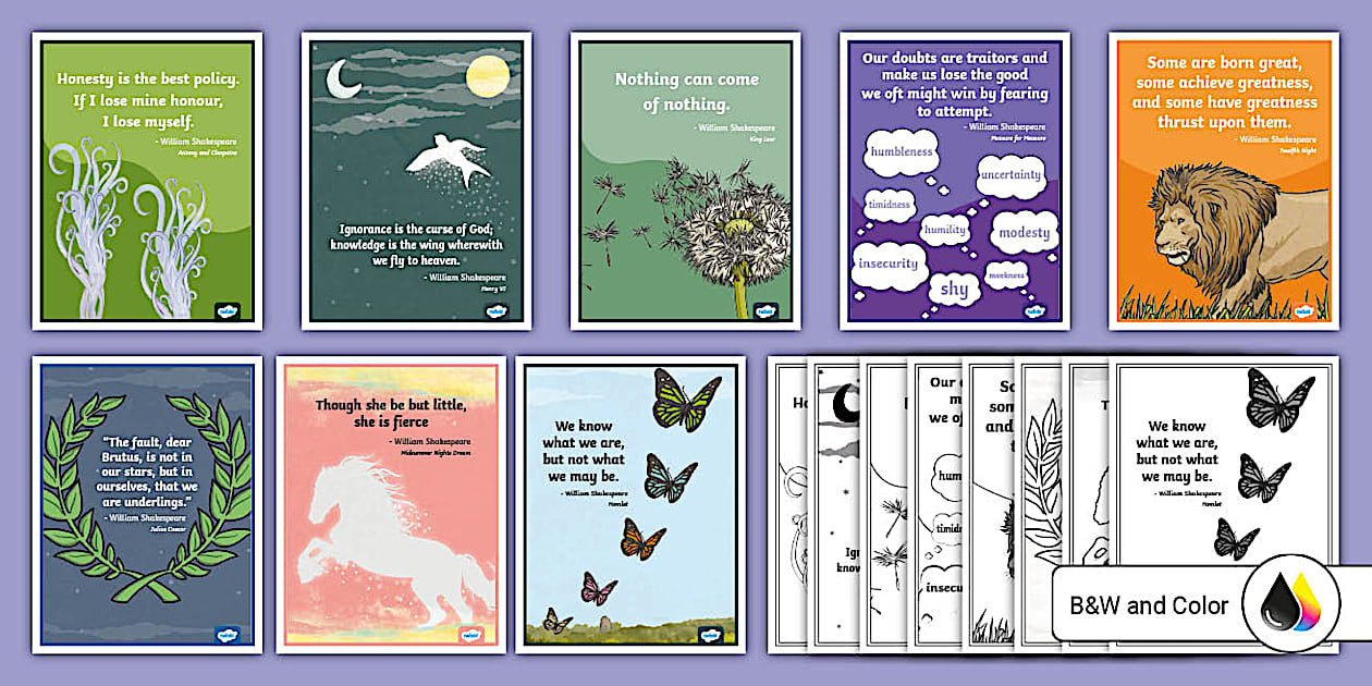 Shakespeare Classroom Quotes Posters for 6th-8th Gr