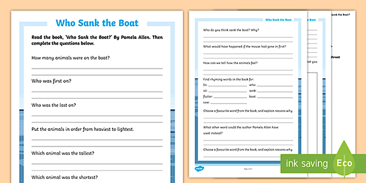 QLD Who Sank The Boat Book Review (teacher made) - Twinkl