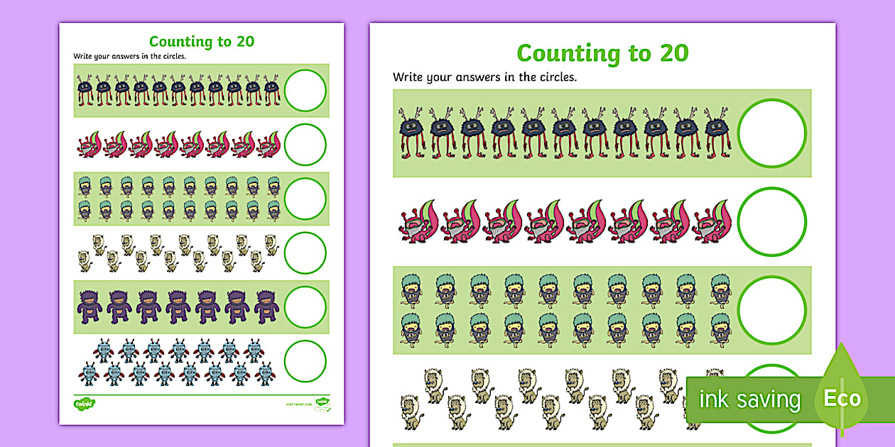 Monster Themed Counting to 20 Worksheet (teacher made)