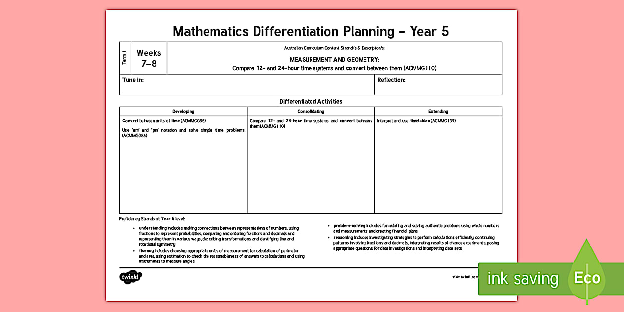 Year 5 Time Mathematics Differentiated Plan - Twinkl