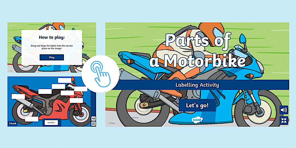Parts of a Motorbike Interactive Labelling Activity - Twinkl