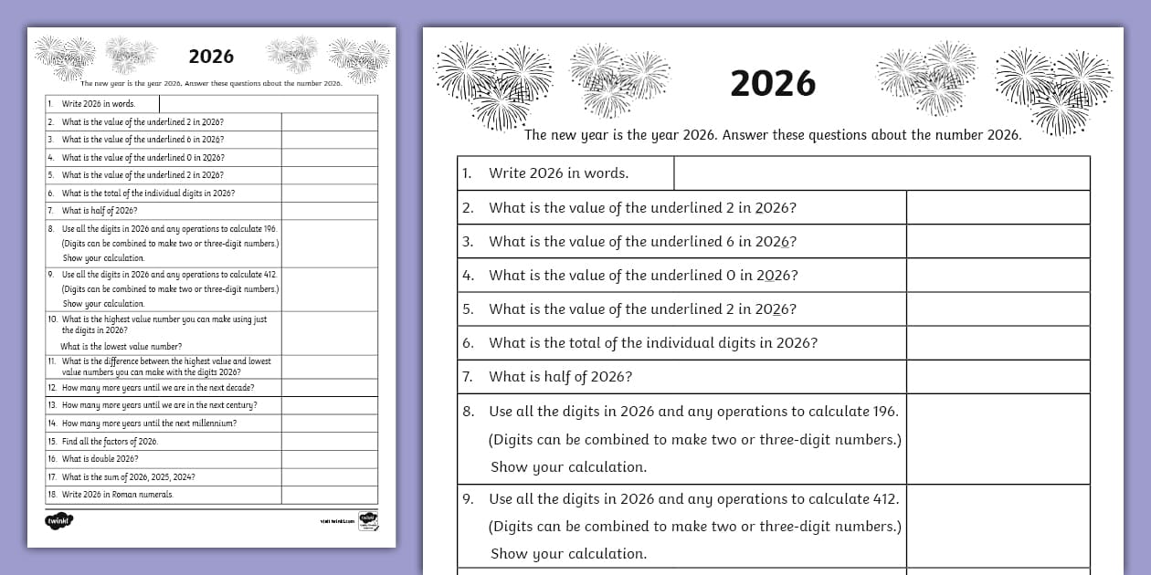The Year 2026 Number Fact Challenge Worksheet Worksheet