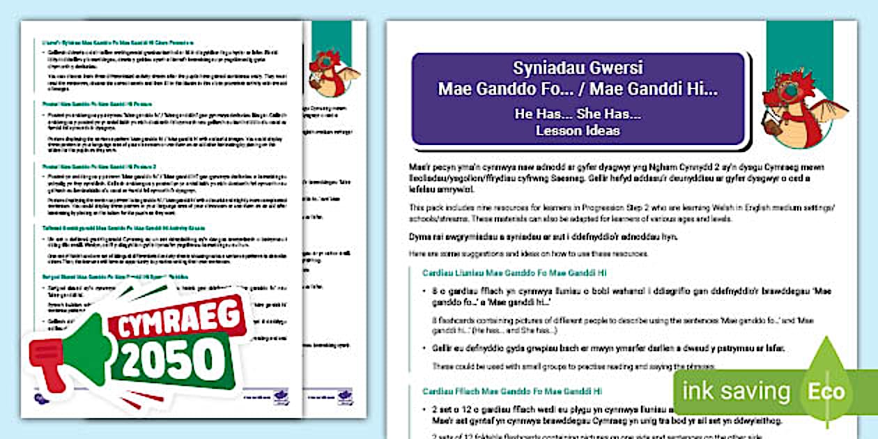 Learn Welsh: Syniadau Gwersi Mae Ganddo Fo, Mae Ganddi Hi / He Has, She Has