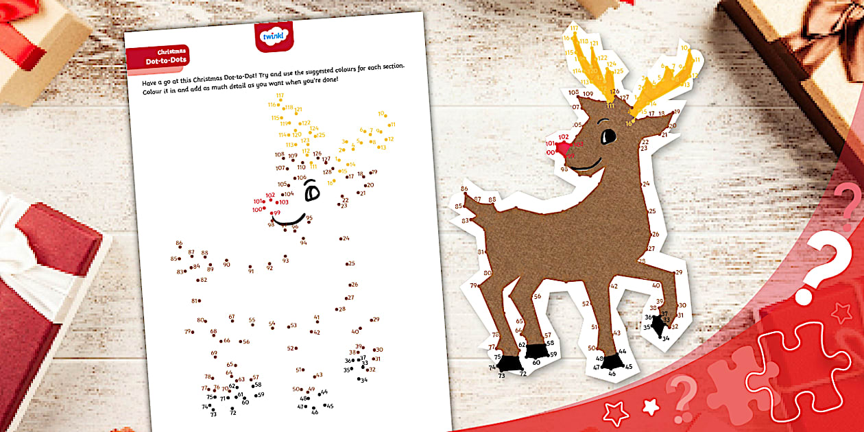 Christmas Reindeer Dot-to-Dot Puzzle - Kids Puzzles - Twinkl