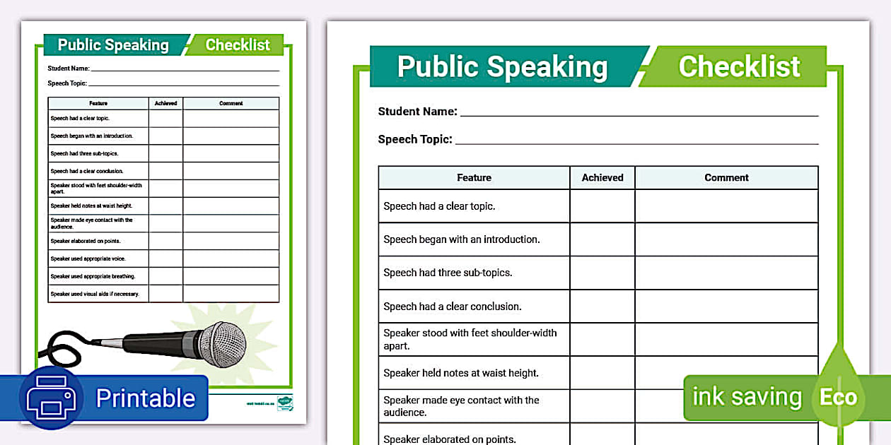 Public Speaking Checklist | English | Twinkl South Africa