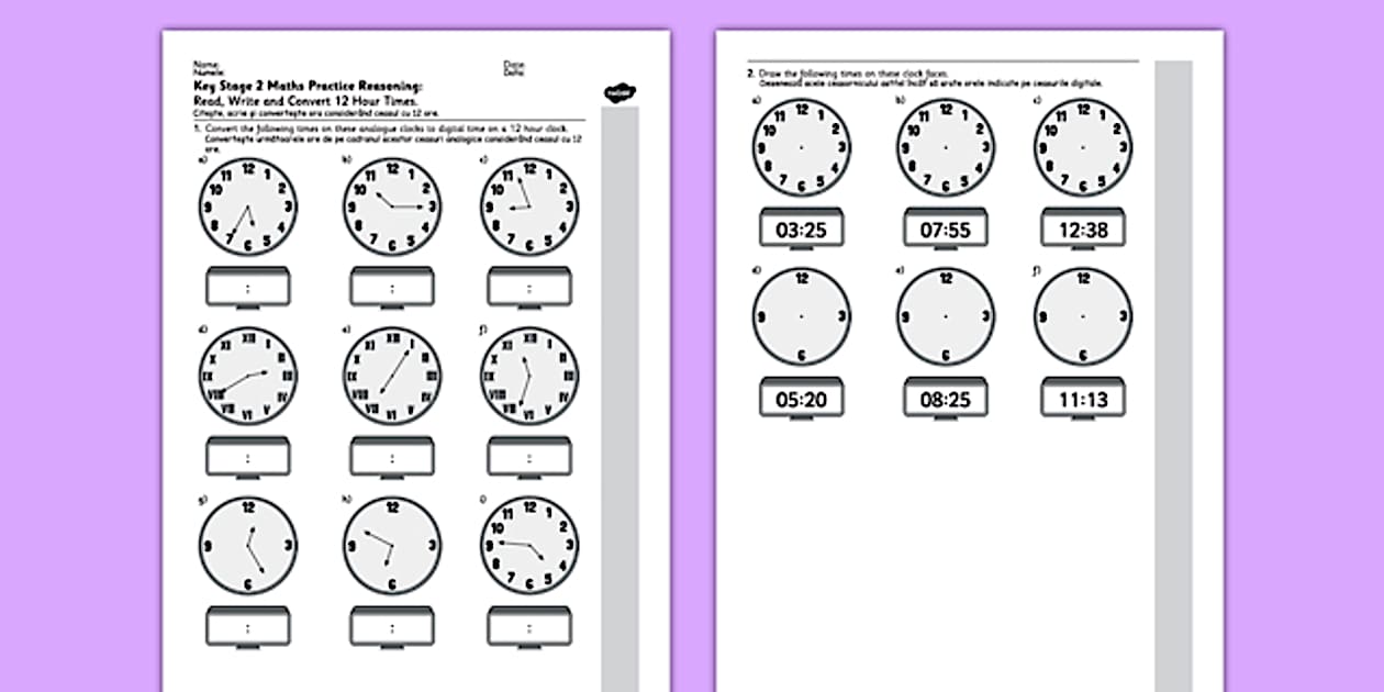 KS2 Reasoning Test: Read, Write and Convert Time Between Analogue and ...