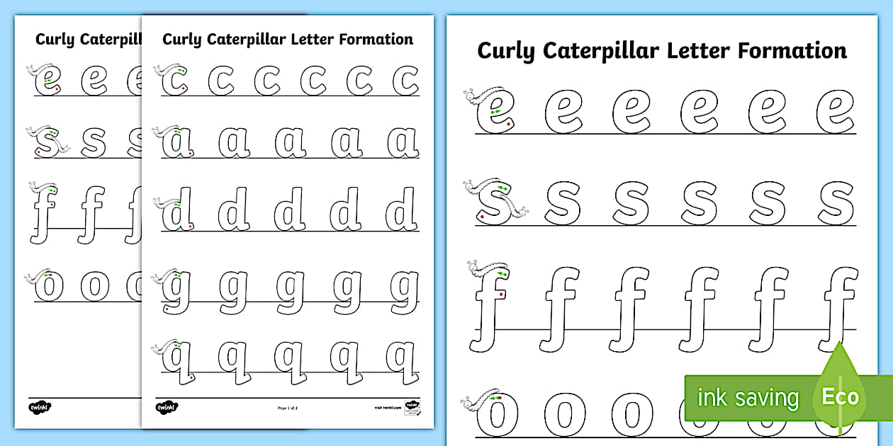 Caterpillar Letter Formation Worksheet: Curly Handwriting