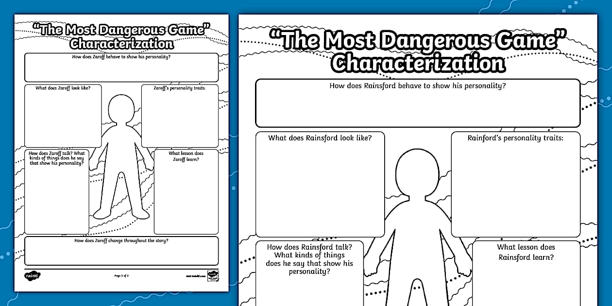 * NEW * 7th Gr The Most Dangerous Game Characterization Worksheet