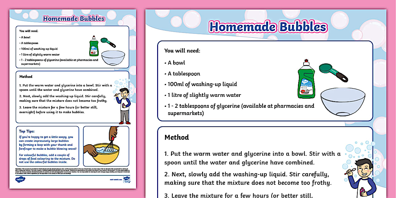 Homemade Bubbles Recipe (Hecho por educadores) - Twinkl