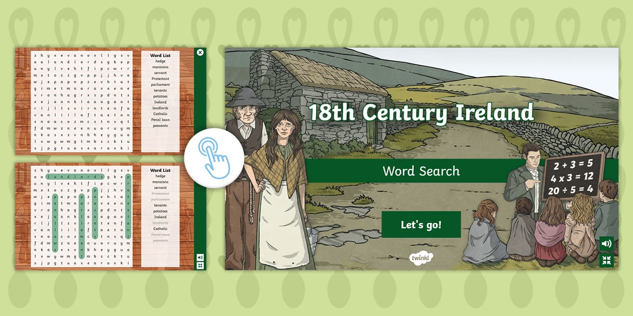 18th Century Ireland Interactive Word Search (teacher made)