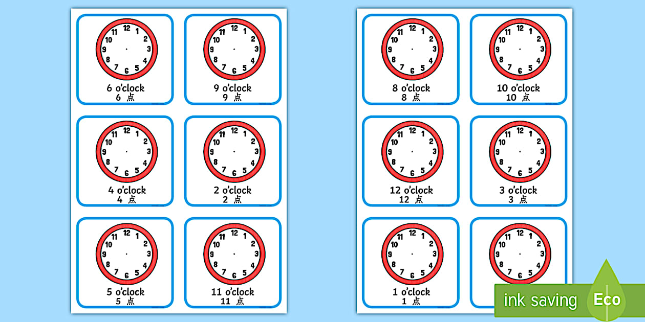 Black and White Write the Time O' Clock Cards English/Mandarin Chinese