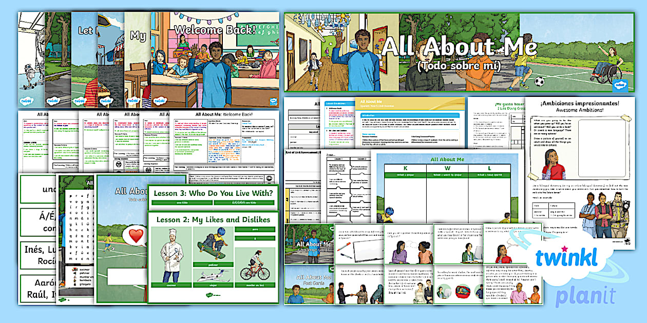 👉 Spanish PowerPoint - PlanIt - Spanish All About Me Unit Pack