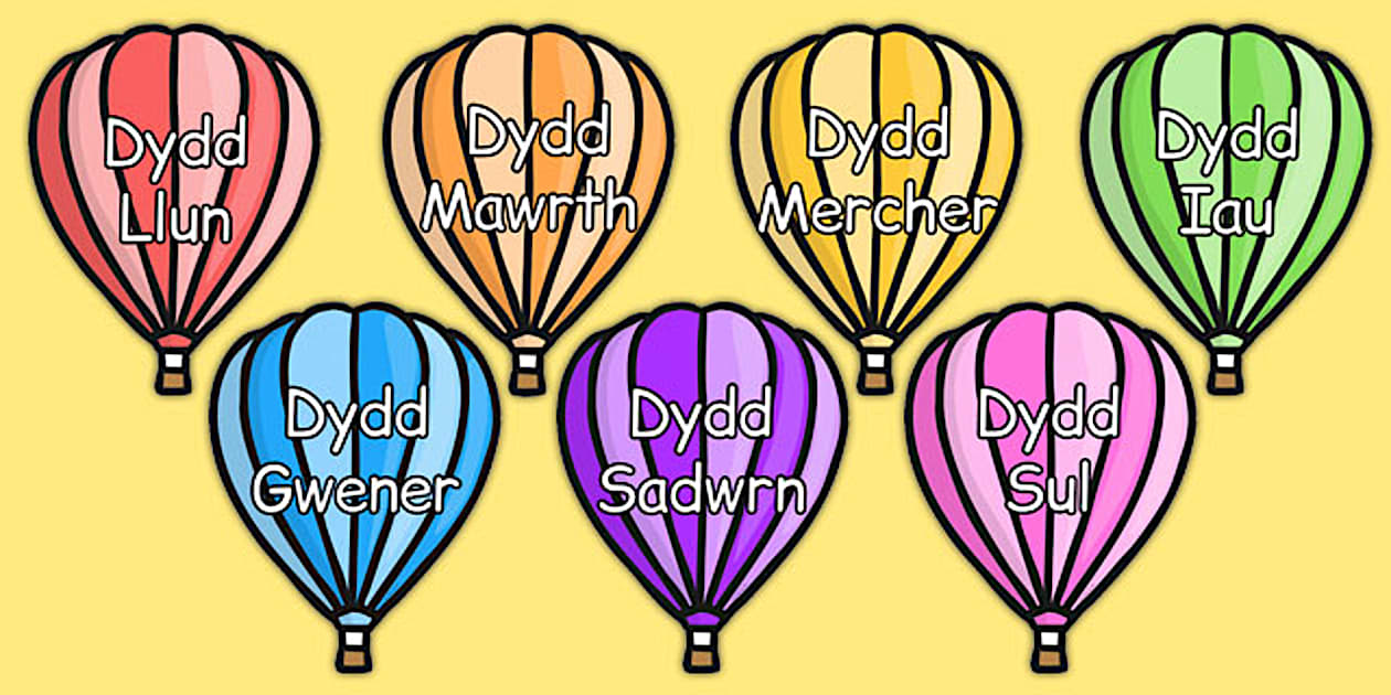 Welsh Days of the Week Posters - Hot Air Balloons | Twinkl