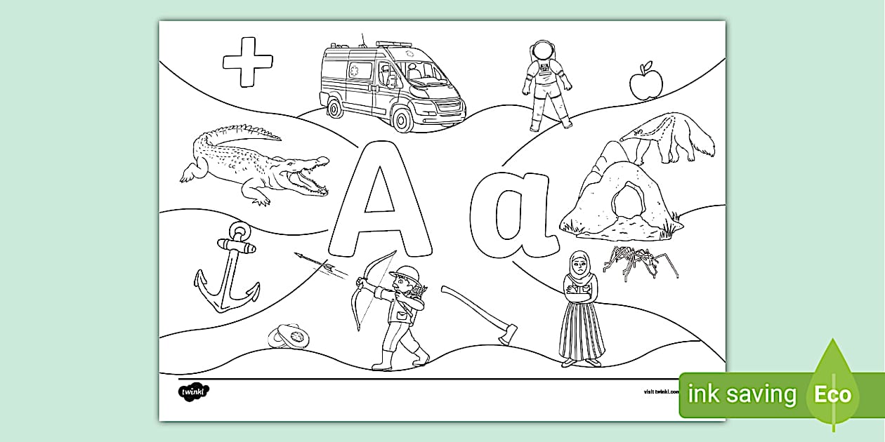 A Sound Loaded Colouring Page, Words beginning with A