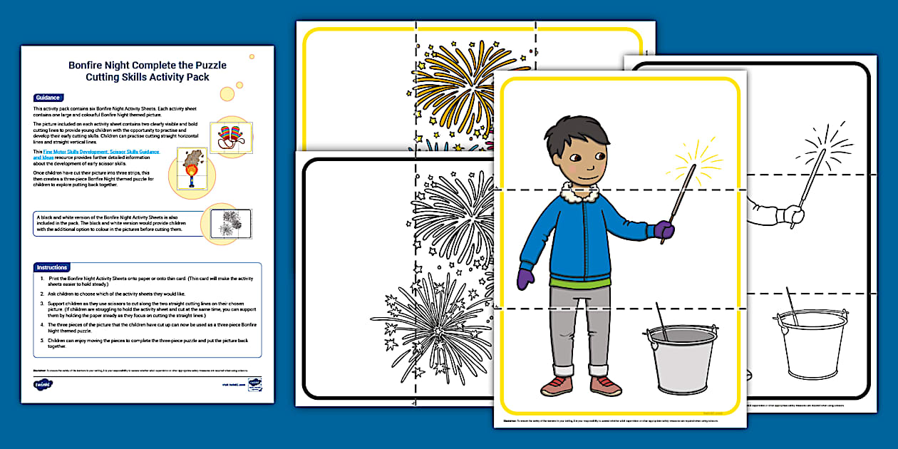 Bonfire Night Complete the Puzzle Cutting Skills Activity