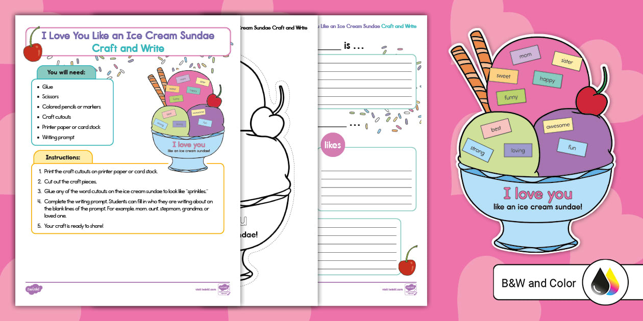 Mother's Day Gift Ice Cream Craft and Write Activity