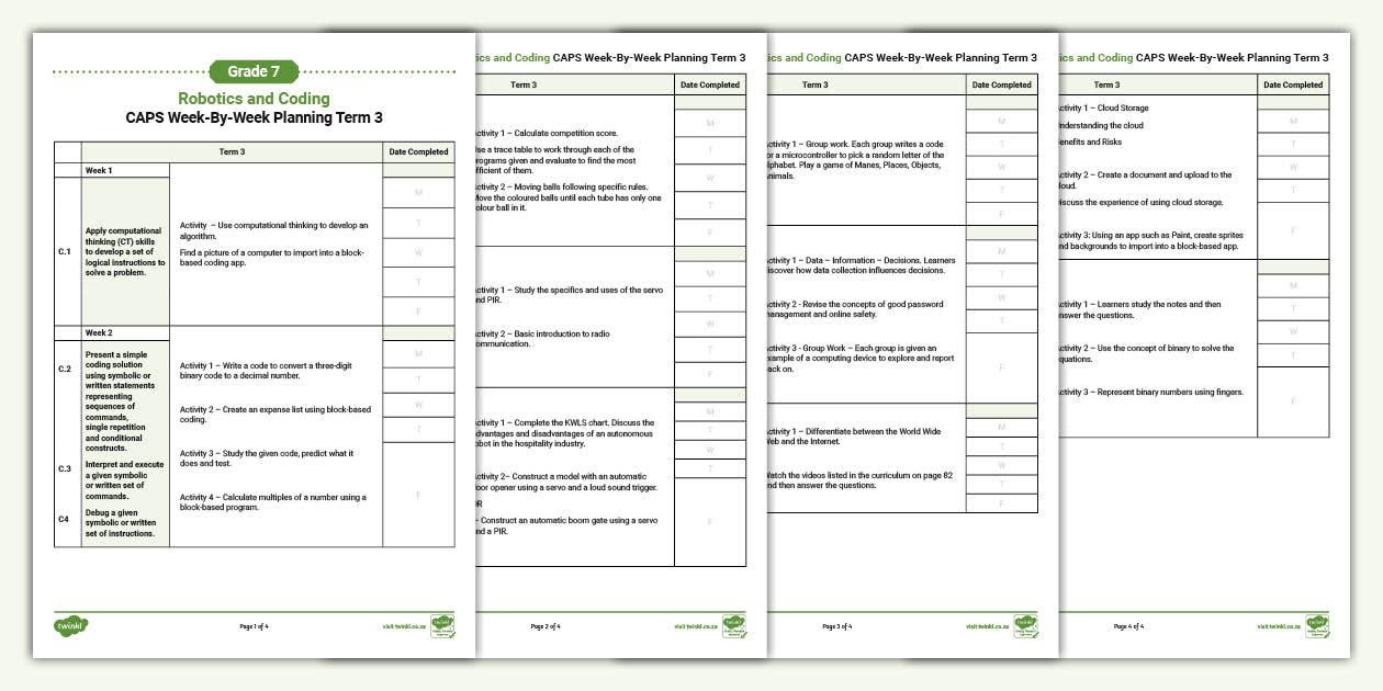 Robotics and Coding CAPS Week-By-Week Planning Term 3