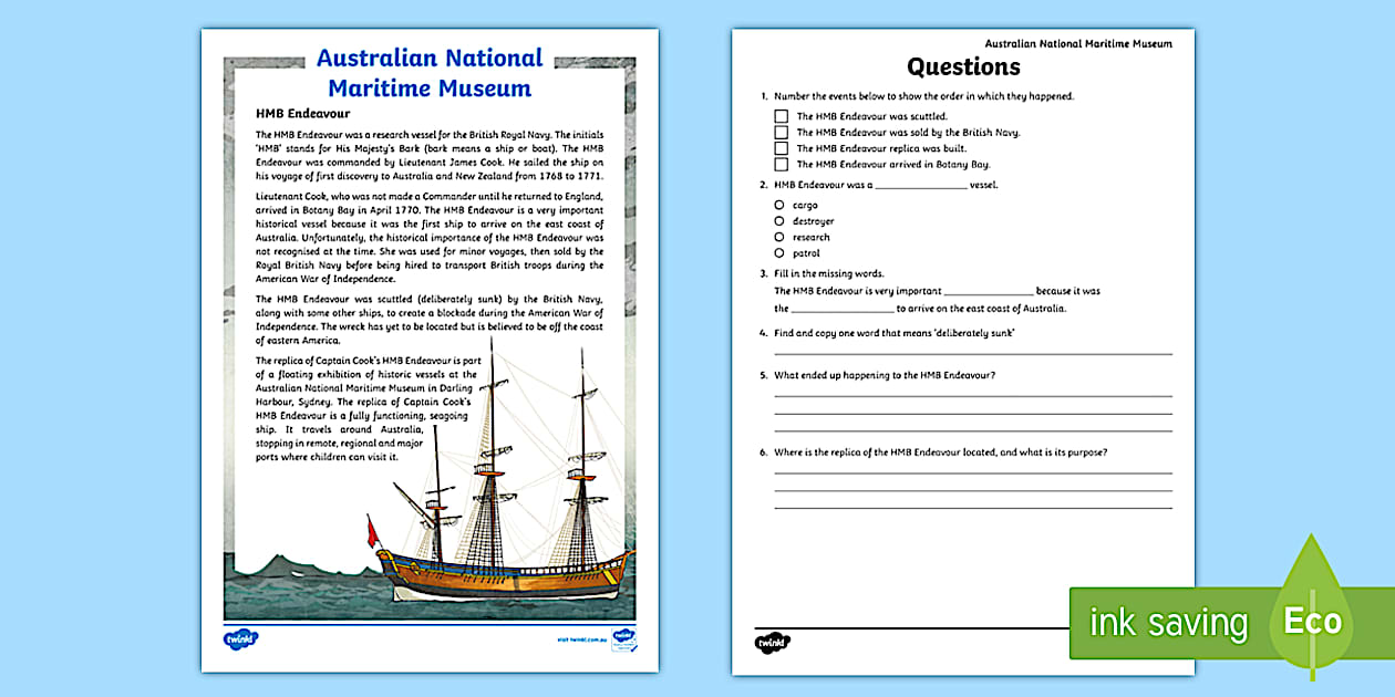 Australian National Maritime Museum Reading Comprehension Activity