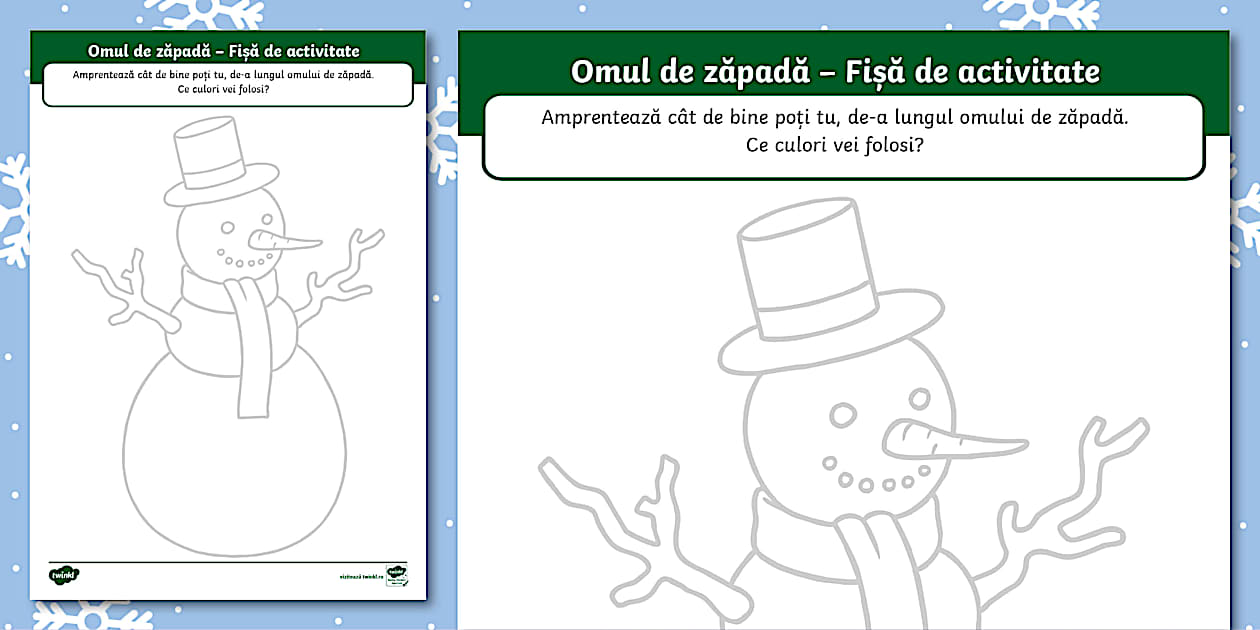 Omul de zăpadă – Activitate de amprentare (teacher made)