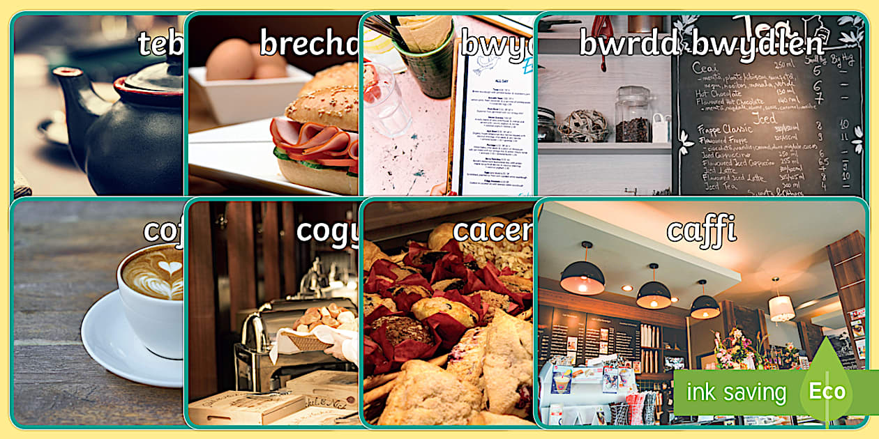 Cafe Display Photos Welsh Translation - Twinkl