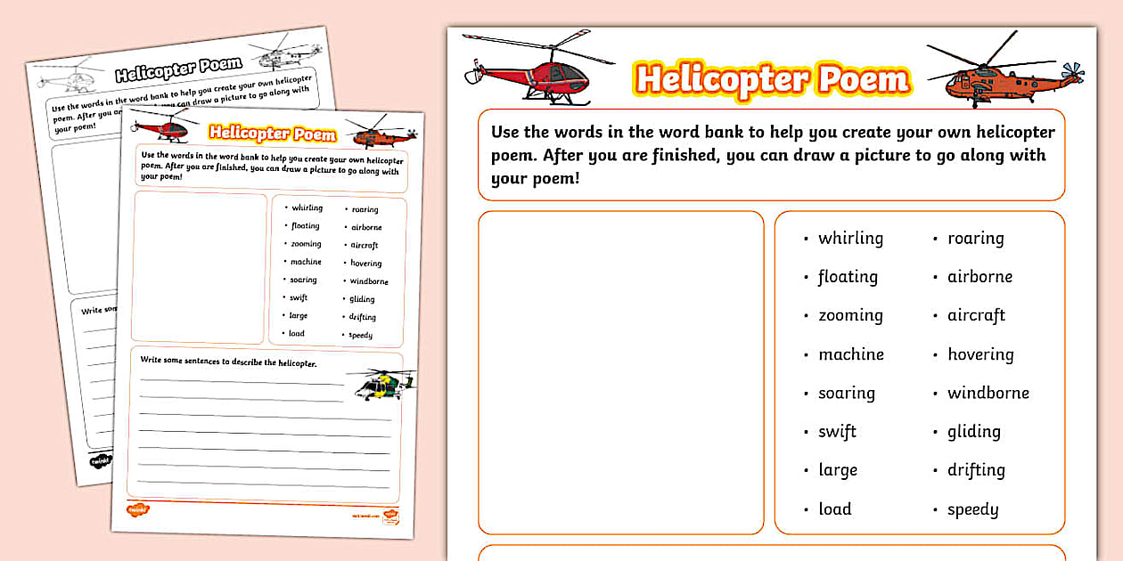 Helicopter Poem Writing Template (Teacher-Made) - Twinkl