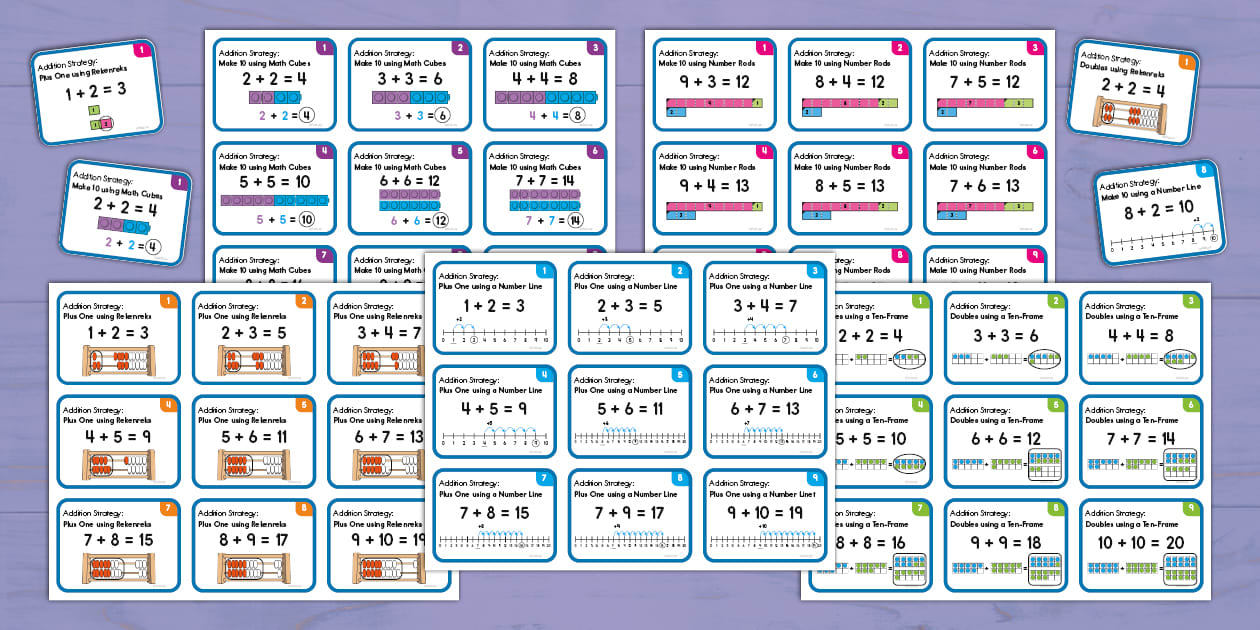 Addition Strategy Flashcards: Sums to 20 (teacher made)