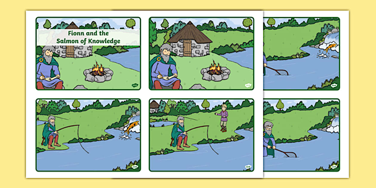 Black and White Fionn and the Salmon of Knowledge Sequencing Cards