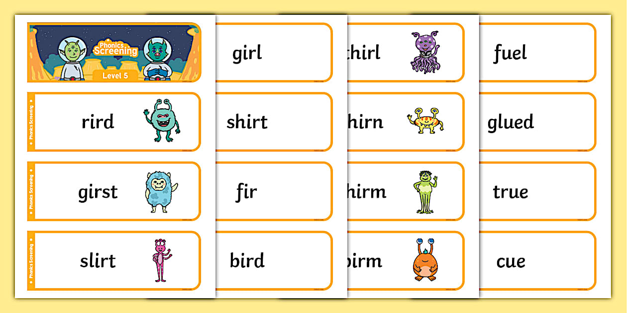 Level 5 Set 2 Real and Alien Words Flashcards (teacher made)