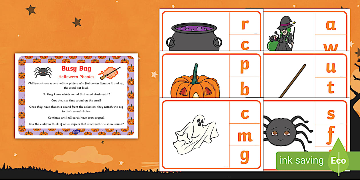 Cursive Halloween Phonic Matching Busy Bag Resource Pack for Parents