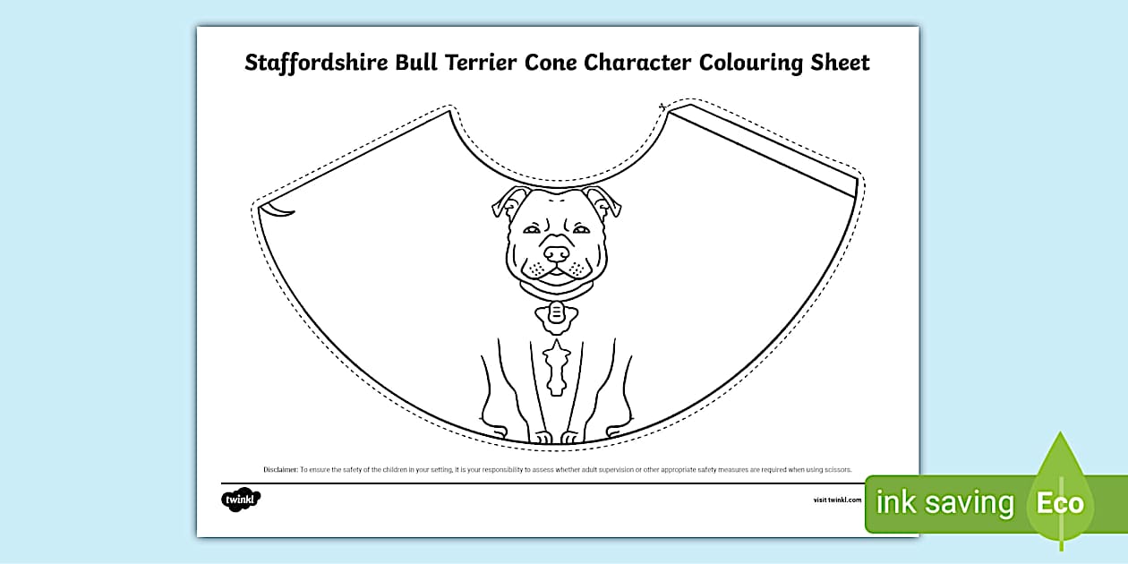 Staffordshire Bull Terrier Cone Character Colouring Sheet