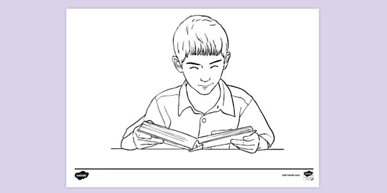 Student Reading At Desk Colouring Sheet | Colouring Sheets