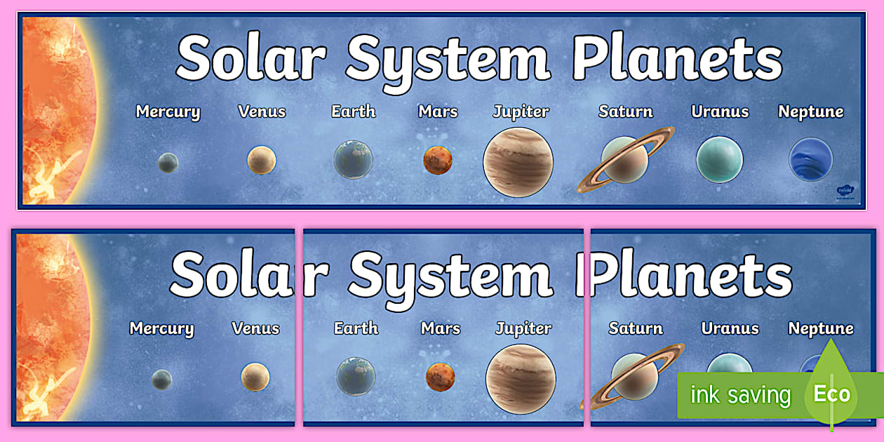 Cursive Solar System Planet Display Banner - Twinkl