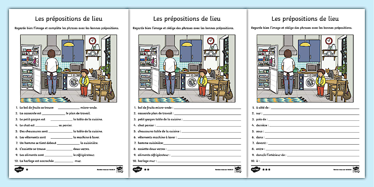 Fiche d'activités différenciées : Les prépositions de lieu