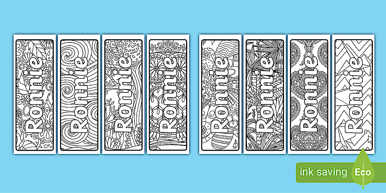 Ronnie Mindfulness Name Colouring Bookmarks