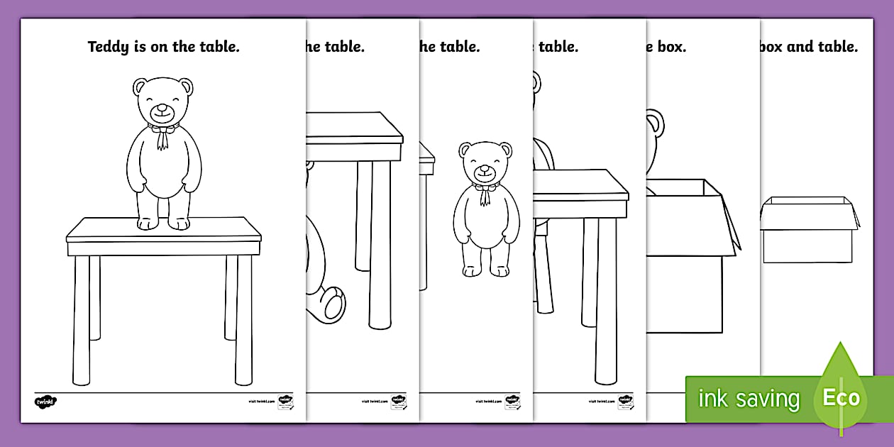 Editable Teddy Bear Prepositions Colouring Pages - Twinkl