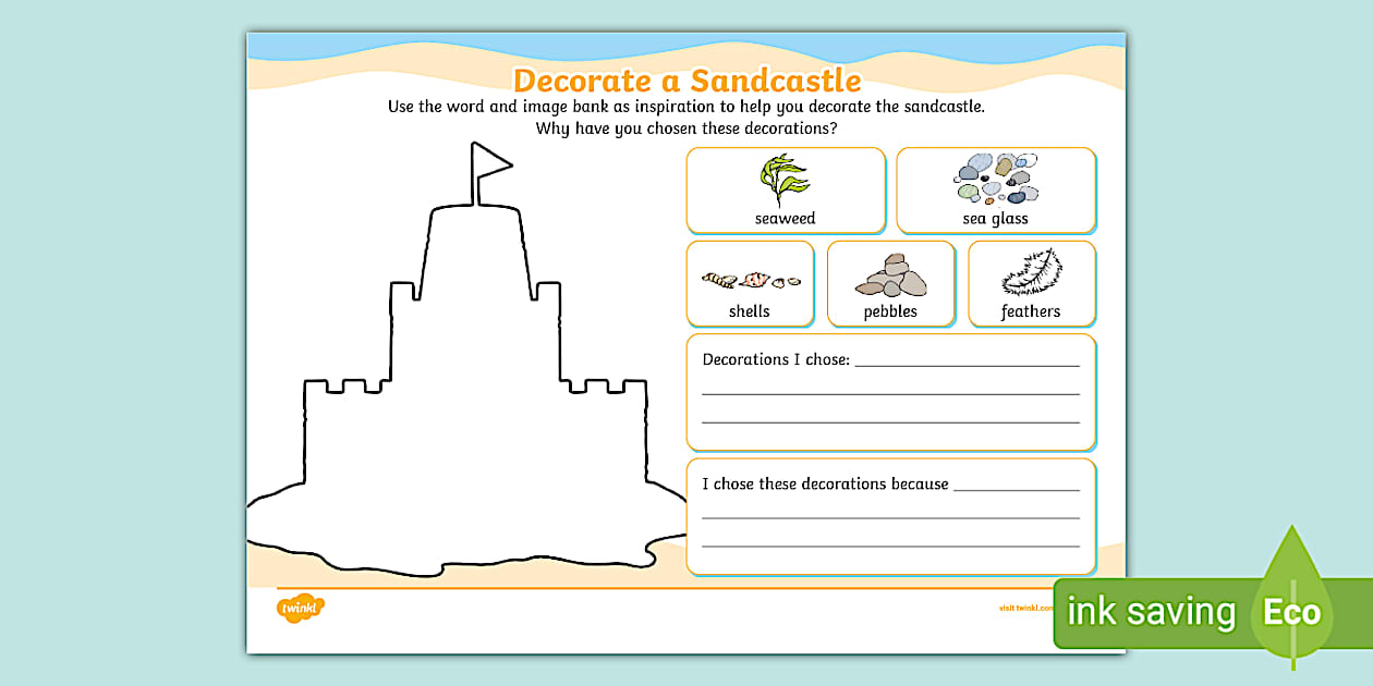 Decorate a Sandcastle Worksheet (teacher made) - Twinkl