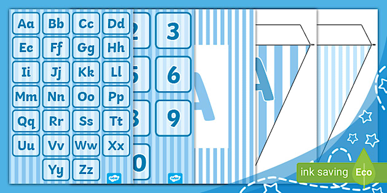 Bunting and Wall Art Pack - Blue Stripes