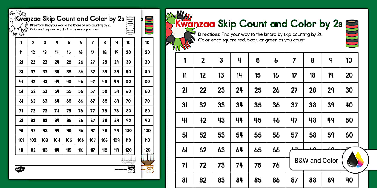 Kwanzaa Skip Count and Color by 2s Worksheet (Teacher-Made)
