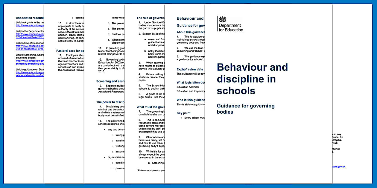 Behaviour and discipline in schools: Guidance for governing bodies
