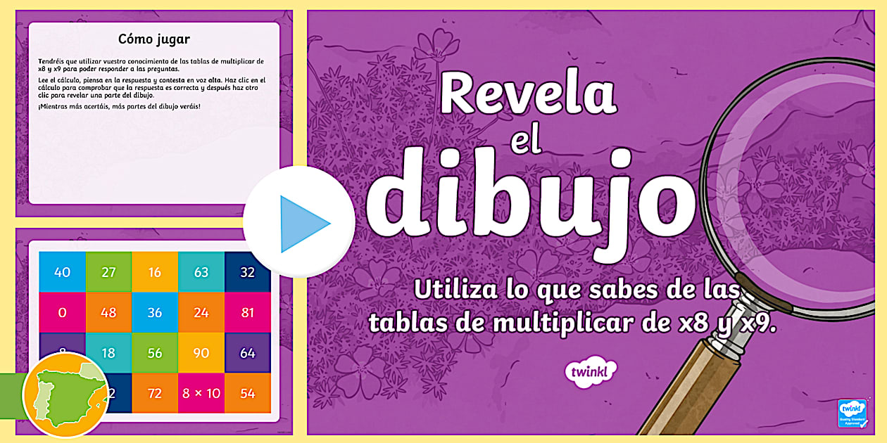Presentación: Revela el dibujo multiplicando por 8 y 9.